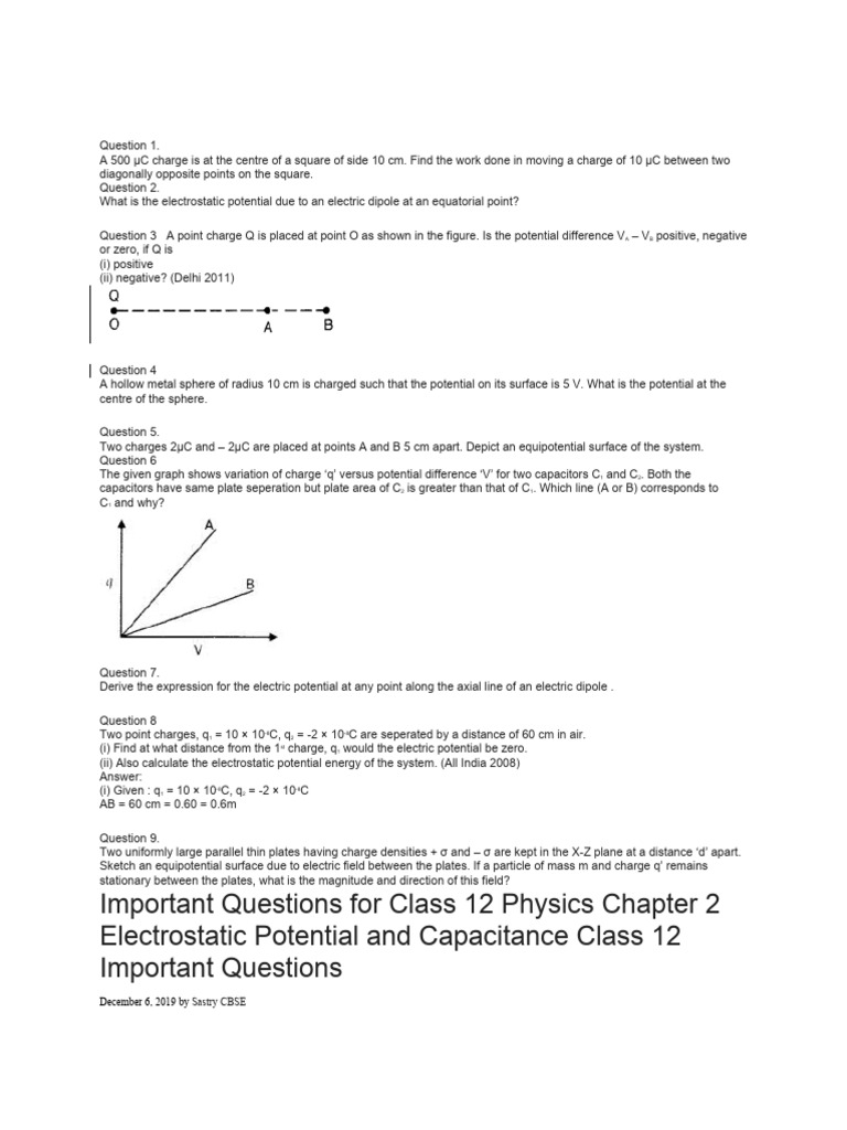 5 Marker Questions For Class 12 | PDF | Electrostatics | Electric Field