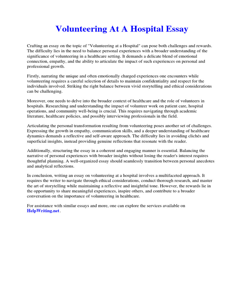 Volunteering at A Hospital Essay | PDF | Major Depressive Disorder | Sat