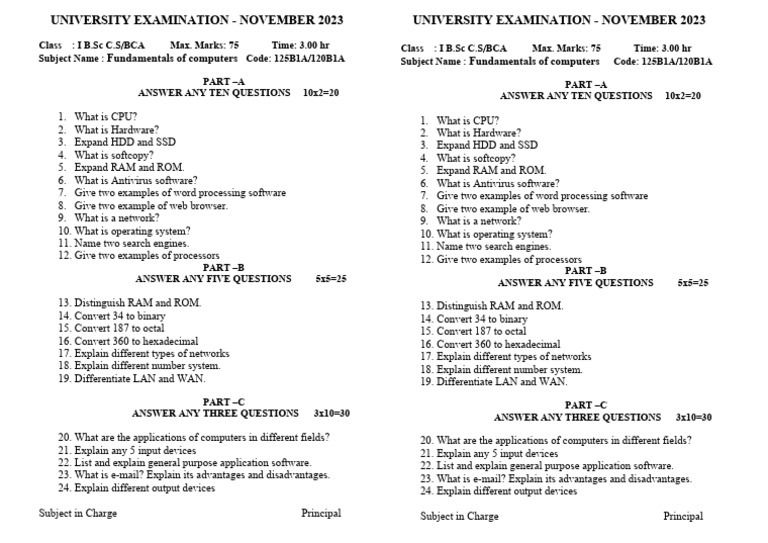 Fundamentals of computers question paper | PDF | Software | Application ...
