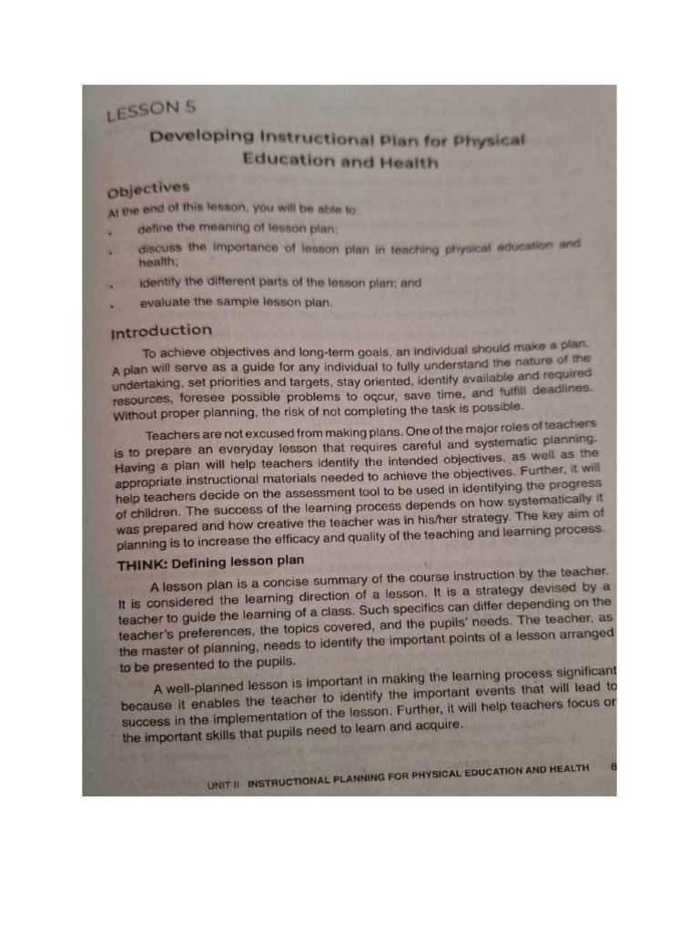 Developing Instructional Plan For Physical Education and Health | PDF