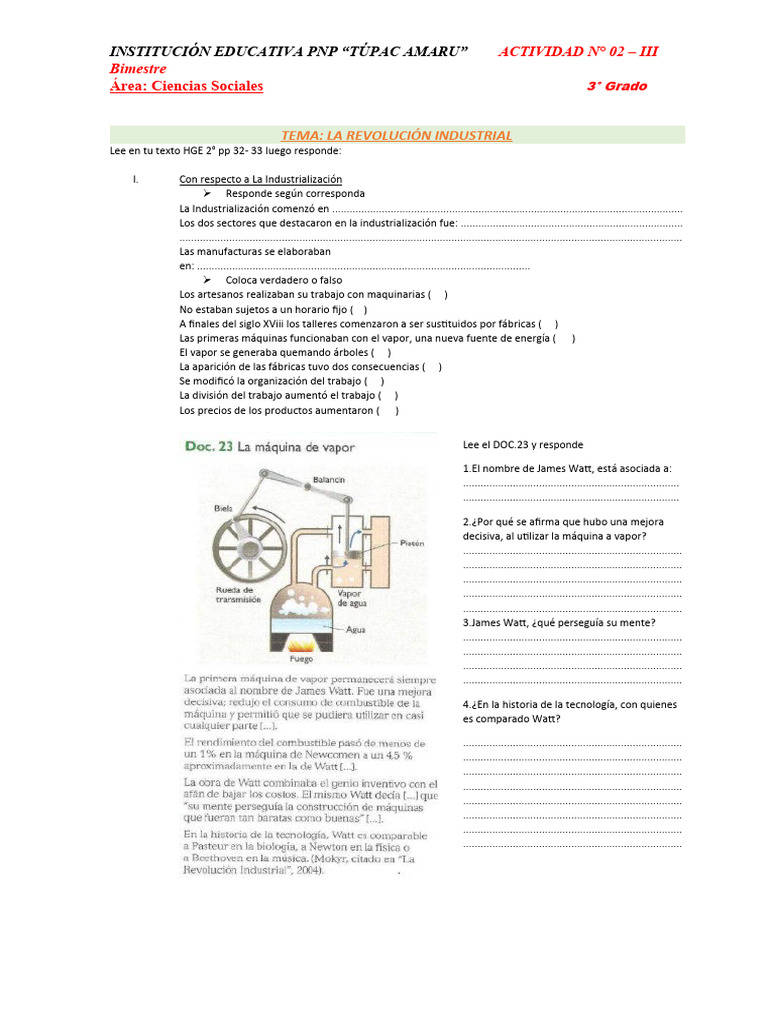 3° Grado CCSS. Actividad N°02 - III BIM | PDF | Revolución industrial | Industria textil