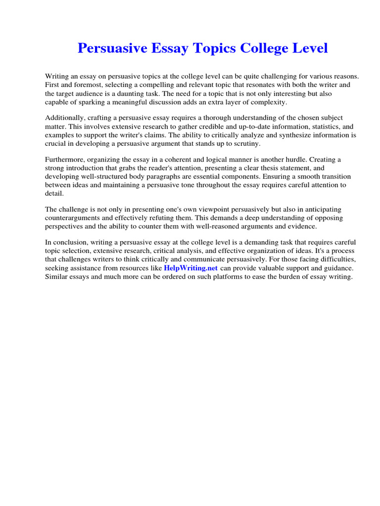 Persuasive Essay Topics College Level | PDF | Essays | Ear