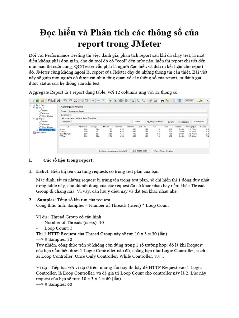Đọc hiểu và Phân tích các thông số của report trong JMeter | PDF