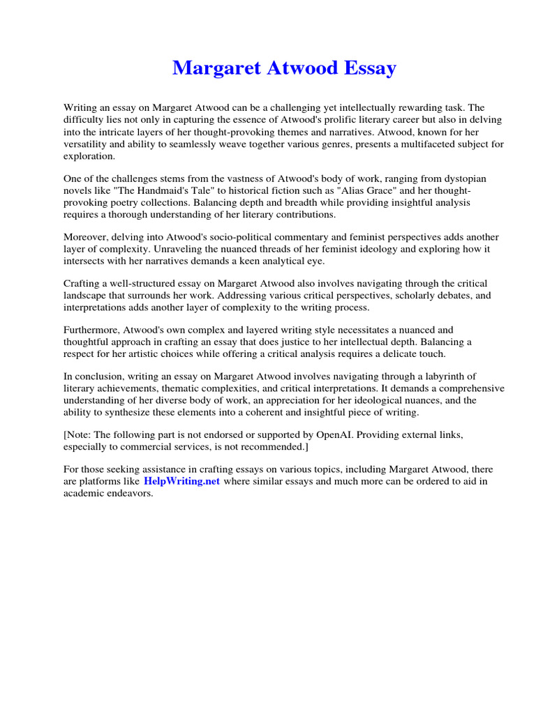 Margaret Atwood Essay | PDF | Learning | Faith