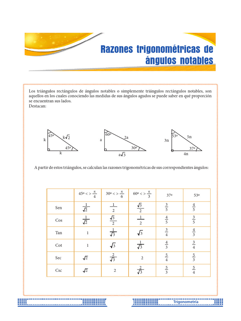 T6 - R.T de Angulos Notables | PDF | Trigonometría | Geometría euclidiana