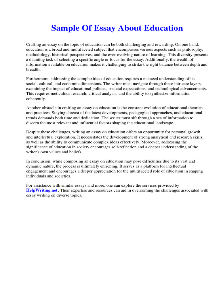 Sample of Essay About Education | PDF | Esther | Emily Dickinson