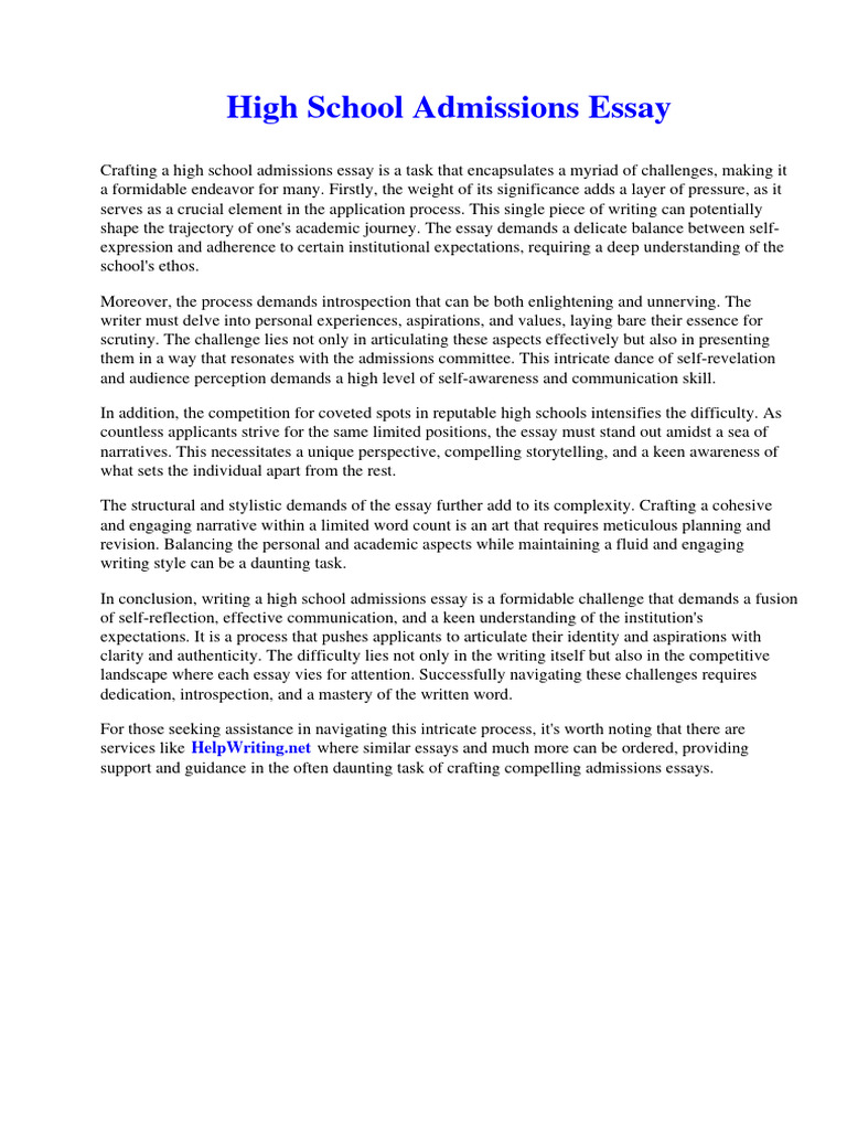 High School Admissions Essay | PDF | Heaven | Purgatory