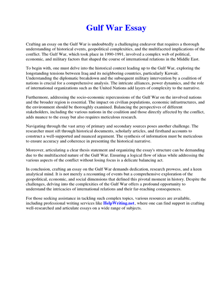 Gulf War Essay | PDF | Essays | Gulf War
