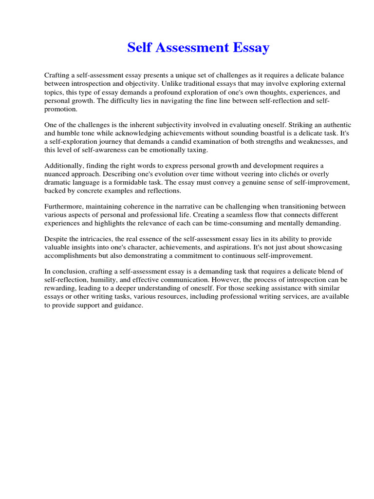 Self Assessment Essay | Download Free PDF | Quasimodo | Essays