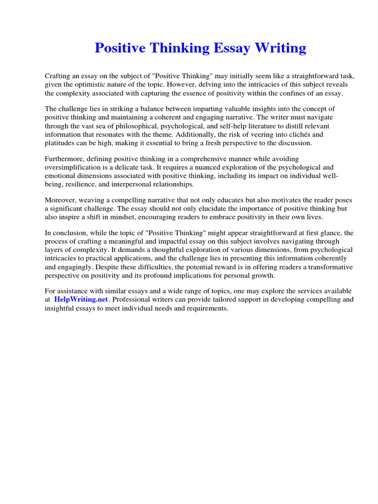 Positive Thinking Essay Writing | PDF | Motivation | Motivational