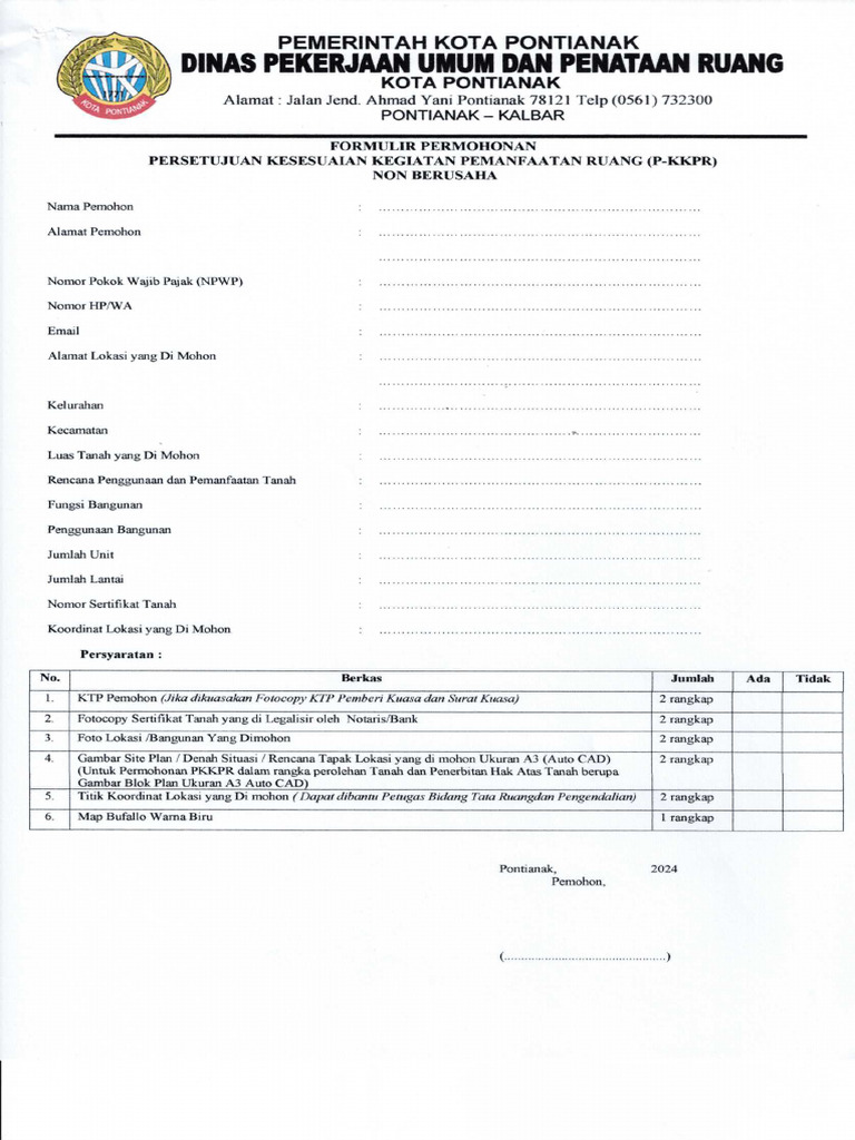 Form KKPR Non Berusahasa | PDF