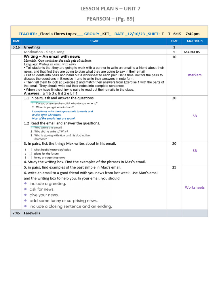 LESSON PLAN 5 - Ket - Writing | PDF