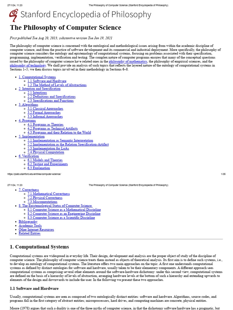 The Philosophy Of Computer Science Stanford Encyclopedia Of Philosophy Download Free Pdf