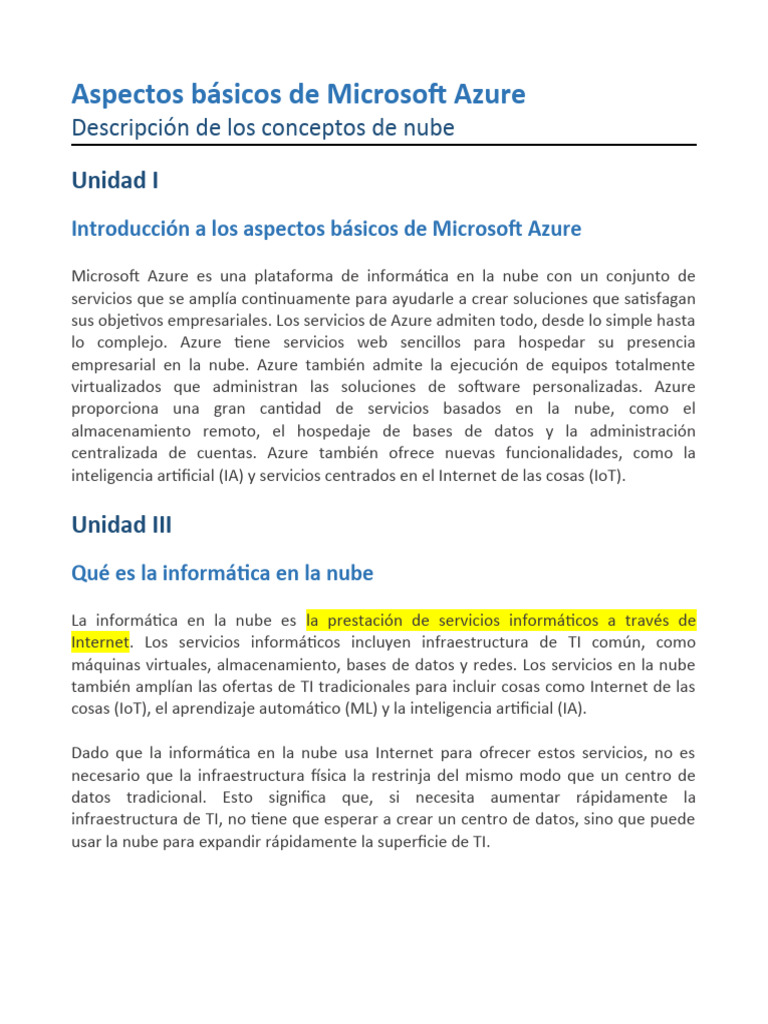 01 - Descripción de Los Conceptos de Nube | PDF | Computación en la nube | Microsoft Azure