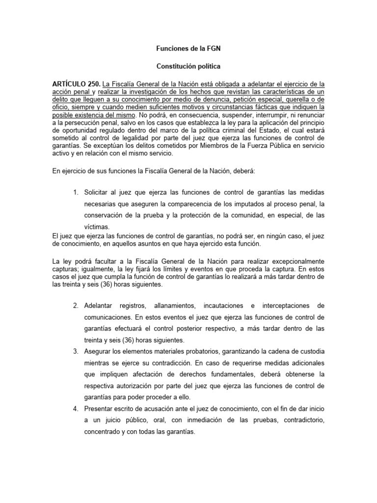 Funciones de La FGN | PDF | Fiscal | Procedimiento Criminal