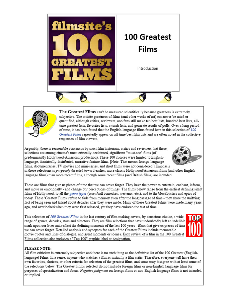 Filmsite Top 100 Films | PDF | The Jungle Book (1967 Film) | Cinema Of ...