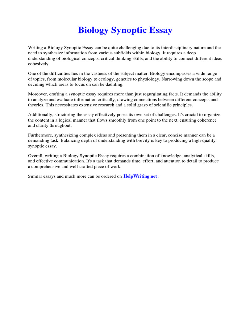 Biology Synoptic Essay | PDF | Essays | Adolescence
