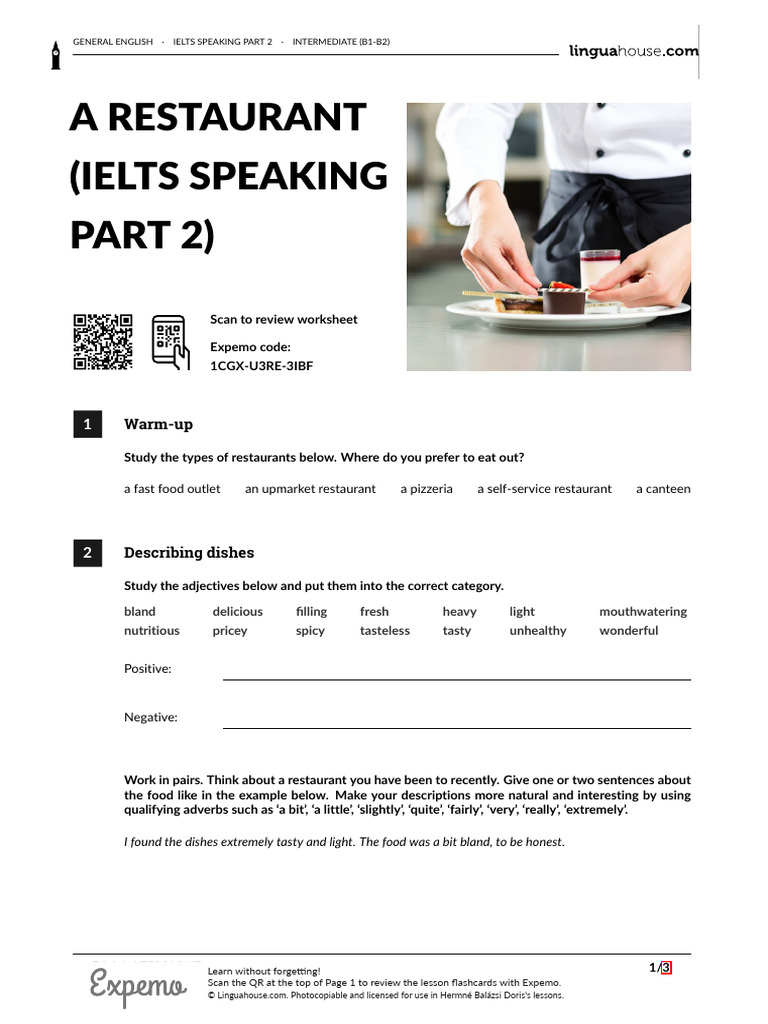Describing Restaurants for IELTS Speaking | PDF | Linguistics