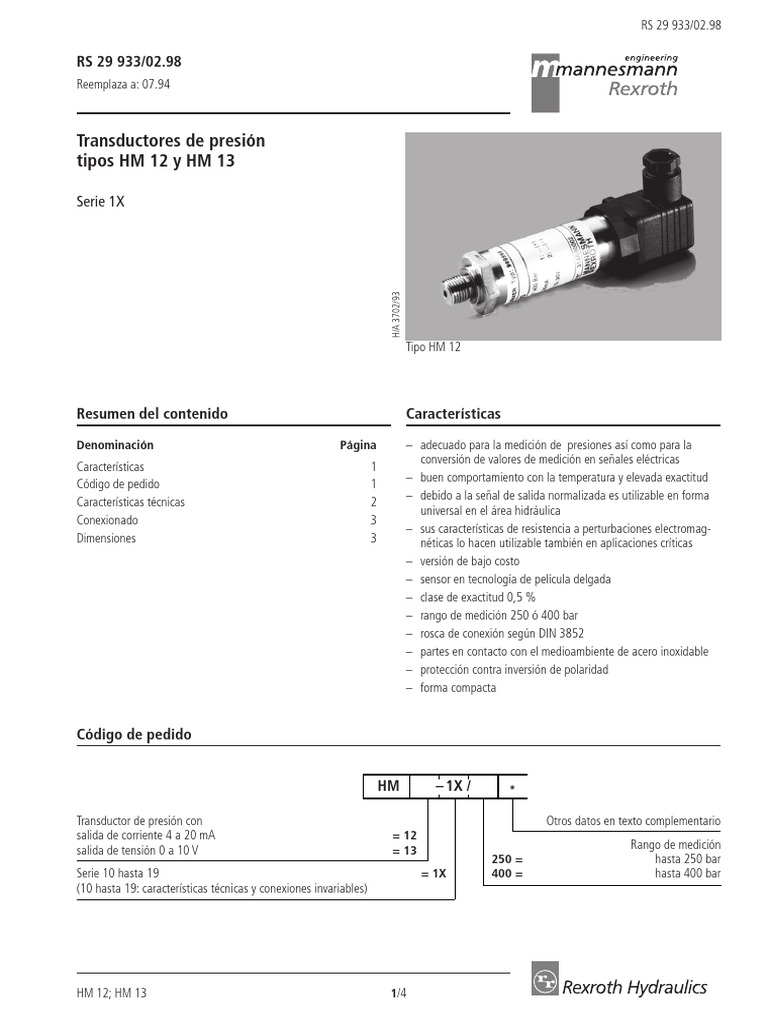 Transductores de Presión HM 12 y HM 13 | PDF | Materiales ...