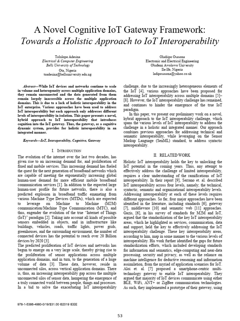 01 A - Novel - Cognitive - IoT - Gateway - Framework | PDF | Internet Of Things | Interoperability