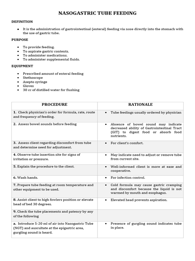 Nasogastric Tube Feeding | PDF | Clinical Medicine | Medical Specialties