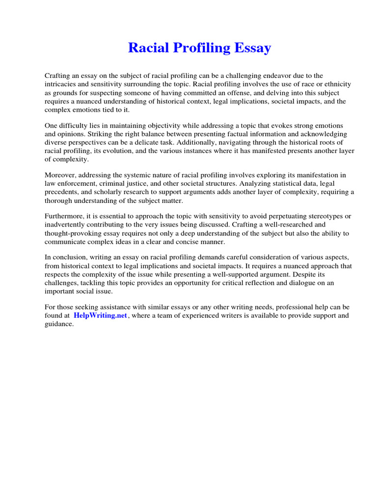 Racial Profiling Essay | PDF | Federal Bureau Of Prisons | Prison