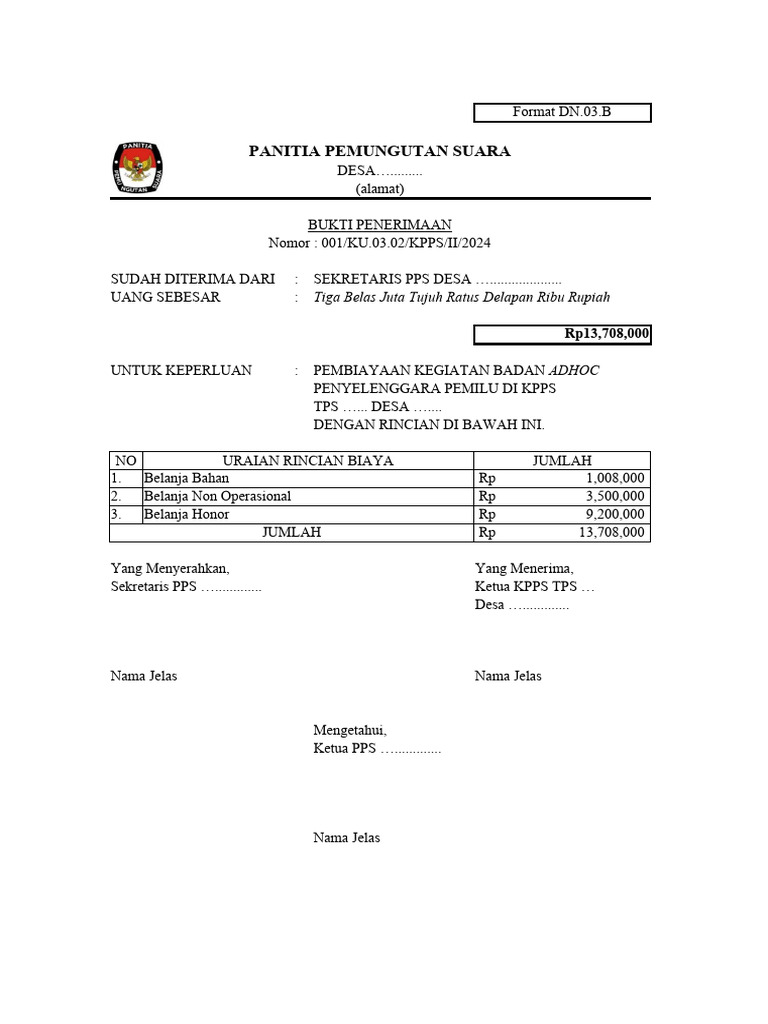Format Surat Tugas Kuitansi DLL KPPS Revisi | PDF