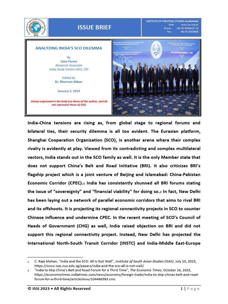 India's SCO Strategy: Countering BRI | PDF | Diplomacy | International ...