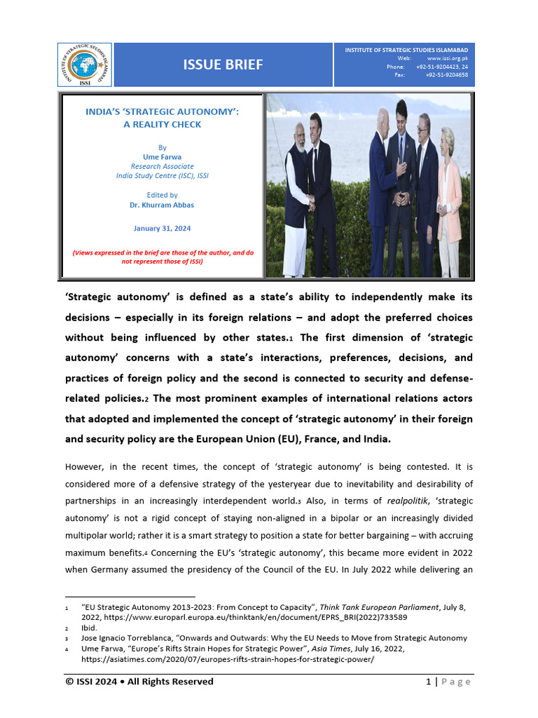 India’s Strategic Autonomy Explained | PDF | Narendra Modi | European Union