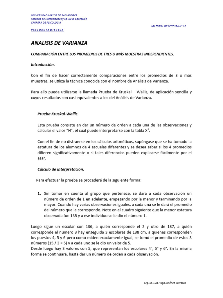 MAT - LECT. PSI. 12 Analisis de Varianza | PDF | Análisis de variación | Diferencia