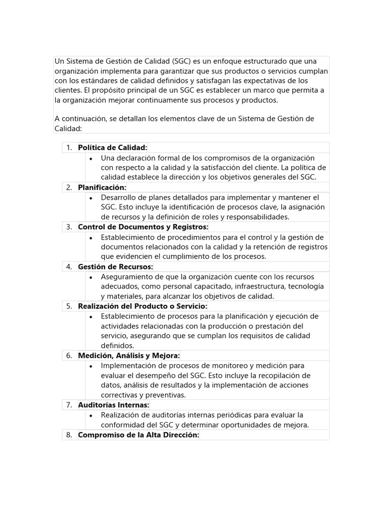 Elementos Clave del SGC ISO 9001 | PDF | Calidad (comercial) | Sistema ...