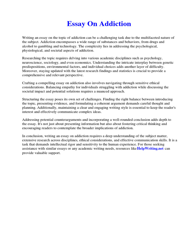 Essay On Addiction | Download Free PDF | Essays | Virtue