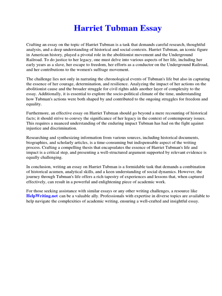 Harriet Tubman Essay | PDF | Roman Empire | Harriet Tubman