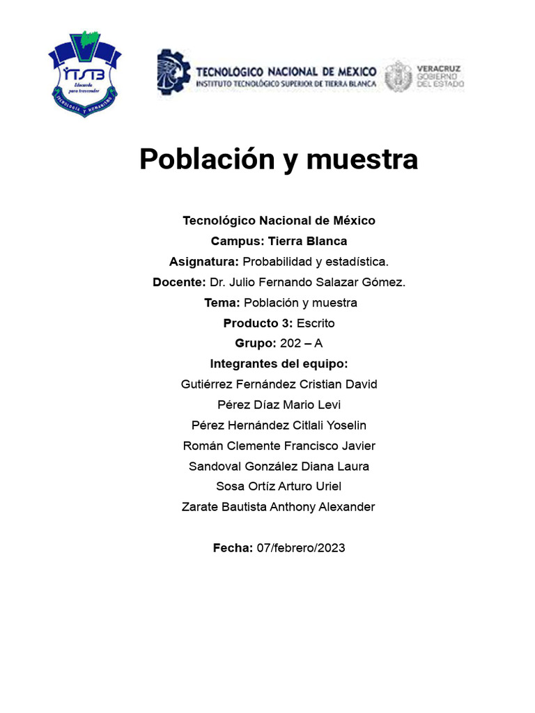 Act 3 - Ejercicio Población y Muestra | PDF