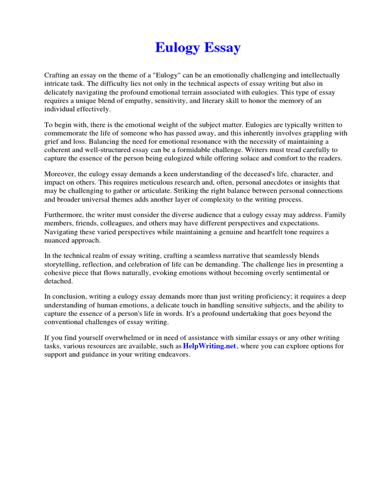 Eulogy Essay | PDF | Money Laundering | Gothic Fiction