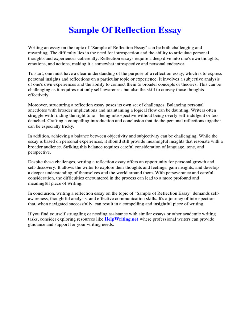 Sample of Reflection Essay | PDF | Essays | Statistical Classification