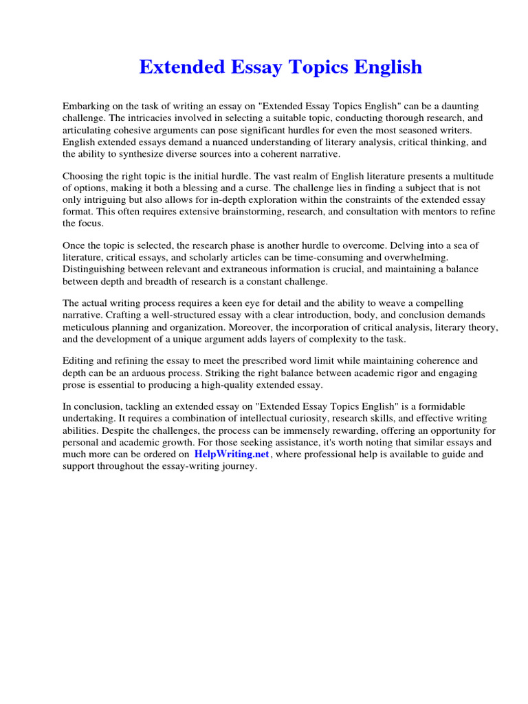 Extended Essay Topics English | PDF | Antigen | Counseling Psychology