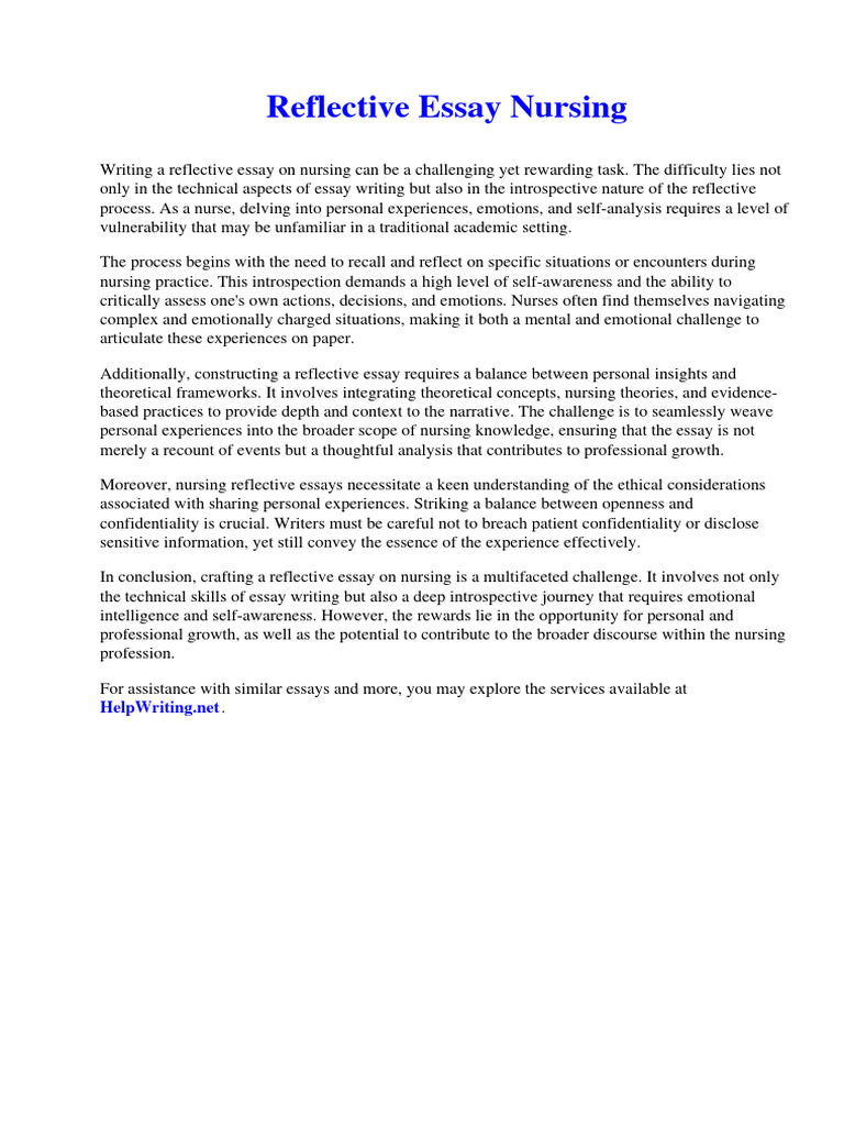 Reflective Essay Nursing | PDF