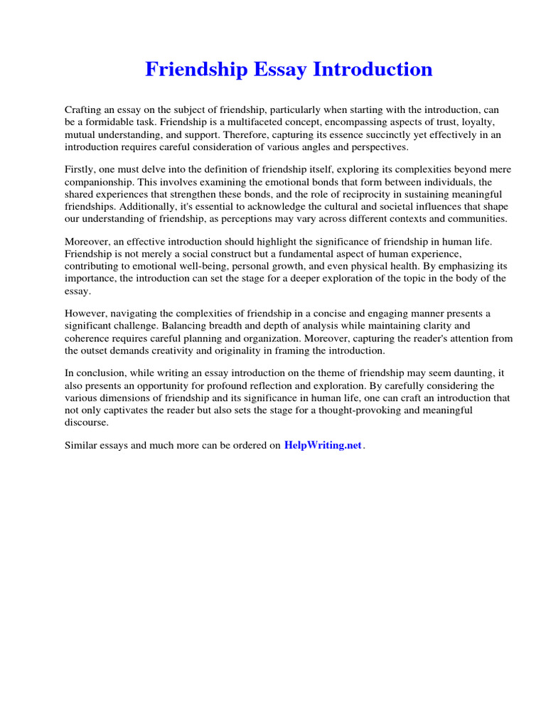 Friendship Essay Introduction | Download Free PDF | Power (Social And ...