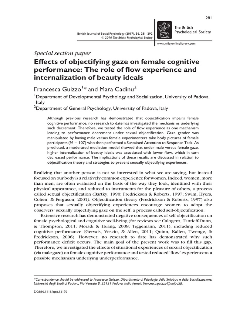 Effects of Objectifying Gaze On Female Cognitive Performance - The Role ...