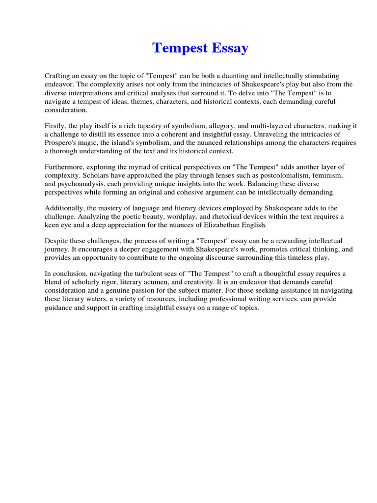 Tempest Essay | PDF | Mental Disorder | Placebo