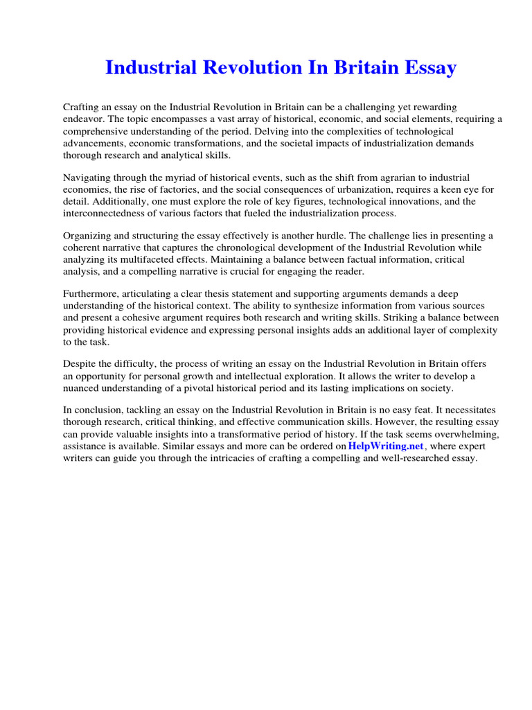 Industrial Revolution in Britain Essay | PDF