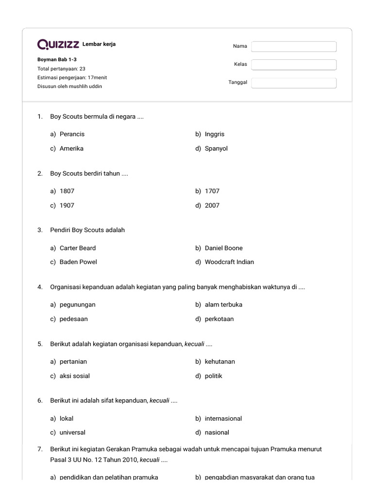 Boyman Bab 1-3 - Quizizz | PDF