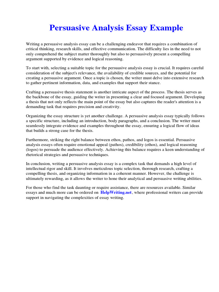 Persuasive Analysis Essay Example | PDF | Persuasion | Essays