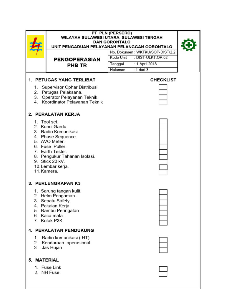 Prosedur Pengoperasian PHB TR PLN | PDF | Sains & Matematika ...