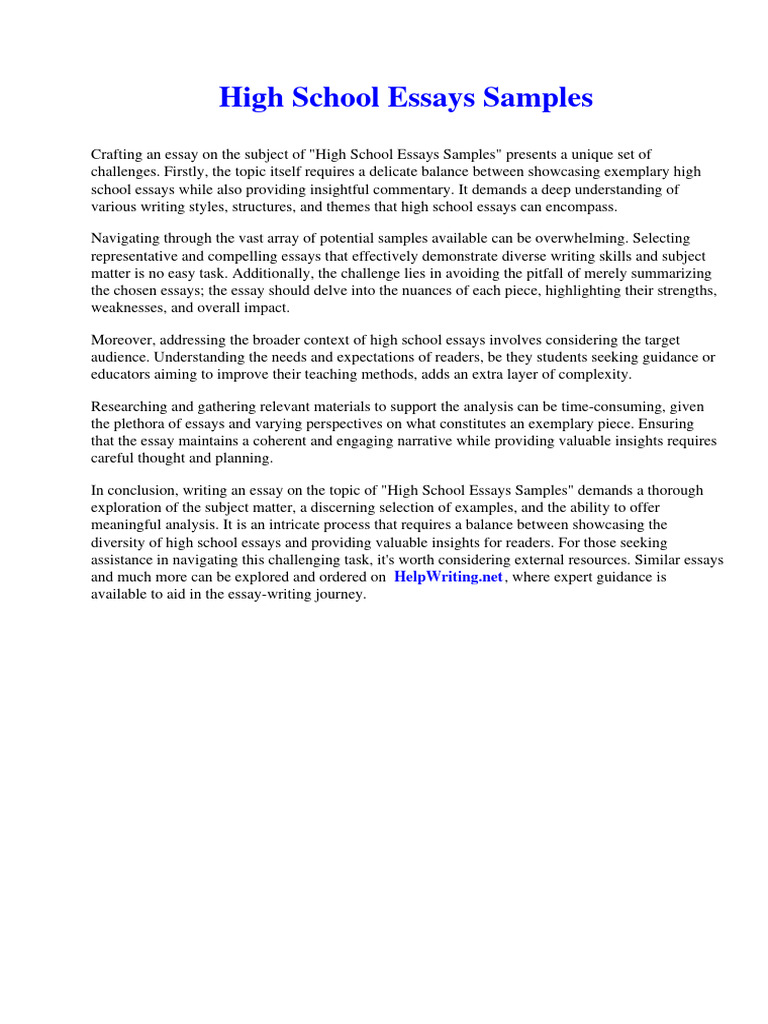 High School Essays Samples | PDF | Essays | Abolitionism In The United ...