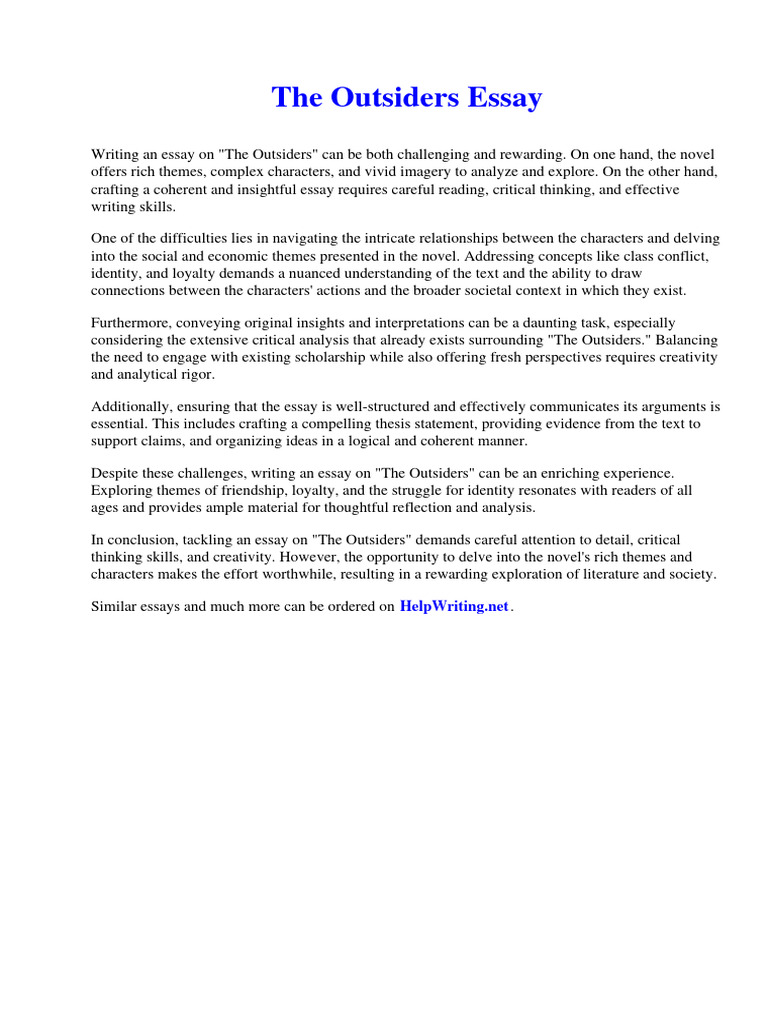 The Outsiders Essay | PDF | Sarbanes–Oxley Act | Essays