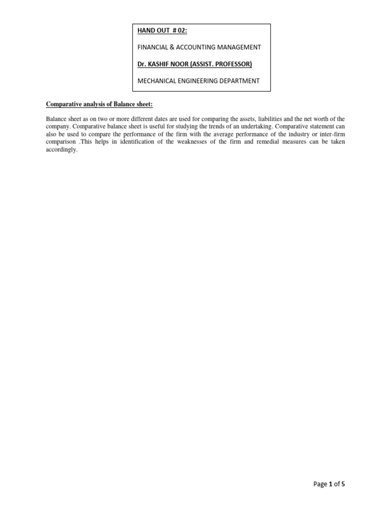 Handout 2 | PDF | Balance Sheet | Equity (Finance)