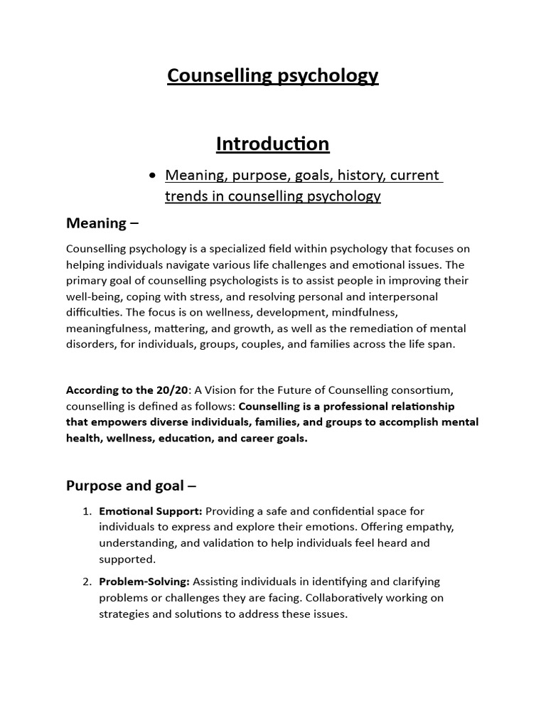 Counselling Psychology Notes | PDF | Psychotherapy | Psychology