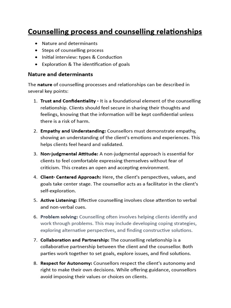 Counselling Process and Counselling Relationships | PDF | Goal ...